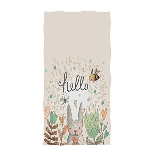 Naanle Cute Rabbit Butterfly and Bee Flowers Easter Pattern Soft Absorbent Guest Hand Towels Multipurpose for Bathroom, Hotel, Gym and Kitchen (16" x 30",Beige)