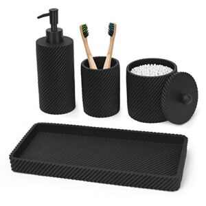 bathroom accessories set 4pcs-lotion soap dispenser,toothbrush holder,qtip holder dispenser,vanity tray for decor bathroom countertop,vanity organizer-matte black