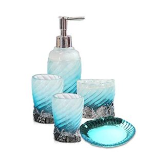 hotsan bathroom accessory set, 5 pcs bath ensemble set includes soap dispenser, soap dish, tumbler, toothbrush holder - polyresin glass for home, office, superior hotel