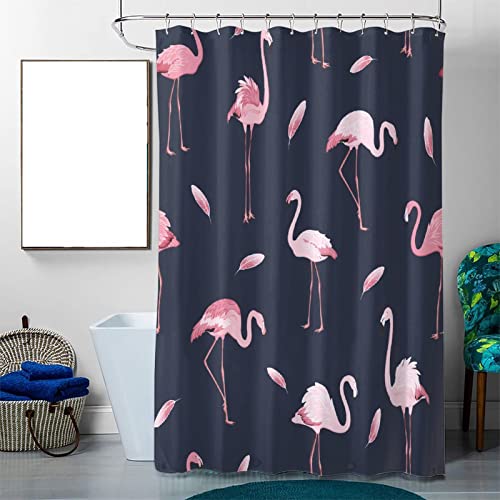 Zmcongz Flamingo 4 Pcs Shower Curtain Set Seamless Pattern Flamingo Feather Bathroom Decor Bath Curtain with Rugs Toilet Lid Cover Bath Mat, 72x72 Inch