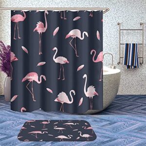 Zmcongz Flamingo 4 Pcs Shower Curtain Set Seamless Pattern Flamingo Feather Bathroom Decor Bath Curtain with Rugs Toilet Lid Cover Bath Mat, 72x72 Inch