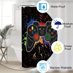 Izayoi 4pcs Black Shower Curtain Sets with Non-Slip Rugs Toilet Lid Cover and Bath Mat Waterproof Kids Shower Curtains with 12 Hooks for Boys Bathroom Décor