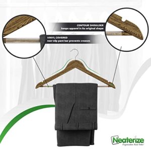 Wooden Hangers for Clothes - Heavy Duty Non-Slip Pants Bar & 360 Swivel Hook |Ganchos De Ropa | Great for Suits, Coats, Clothing [20-Pack - Vintage]