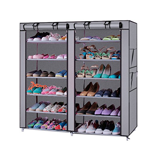 Acedas 36-Pairs Portable Shoe Rack Double Row Shoe Storage Organizer Cabinet Tower with Dustproof Cover (Gray)