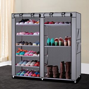 Acedas 36-Pairs Portable Shoe Rack Double Row Shoe Storage Organizer Cabinet Tower with Dustproof Cover (Gray)