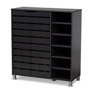 baxton studio shirley modern and contemporary dark grey finished 2-door wood shoe storage cabinet with open shelves