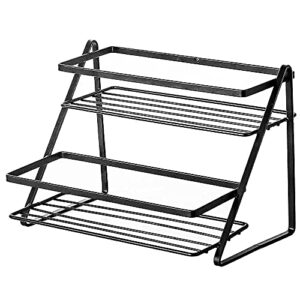 2 Tier Bathroom Shelf, Desktop Makeup Organizer, Small Storage Rack for Kitchen, Bath Room, Bedroom and Office (Black)