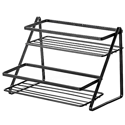 2 Tier Bathroom Shelf, Desktop Makeup Organizer, Small Storage Rack for Kitchen, Bath Room, Bedroom and Office (Black)