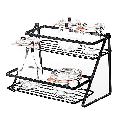 2 Tier Bathroom Shelf, Desktop Makeup Organizer, Small Storage Rack for Kitchen, Bath Room, Bedroom and Office (Black)