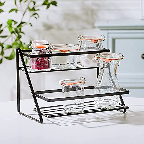 2 Tier Bathroom Shelf, Desktop Makeup Organizer, Small Storage Rack for Kitchen, Bath Room, Bedroom and Office (Black)