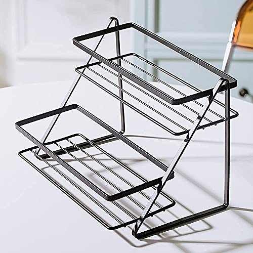 2 Tier Bathroom Shelf, Desktop Makeup Organizer, Small Storage Rack for Kitchen, Bath Room, Bedroom and Office (Black)