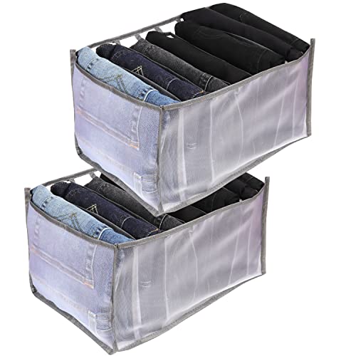 Ma Investments Wardrobe Clothes Organizer with 7 Grids | 2 Pack Washable Mesh Drawer Organizers for Clothing Neat and Tidy Folded Jeans, Leggings, Shirts More, Black