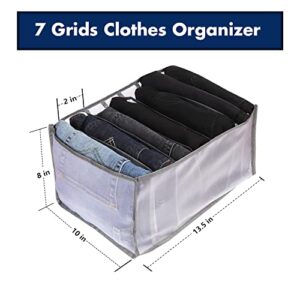 Ma Investments Wardrobe Clothes Organizer with 7 Grids | 2 Pack Washable Mesh Drawer Organizers for Clothing Neat and Tidy Folded Jeans, Leggings, Shirts More, Black