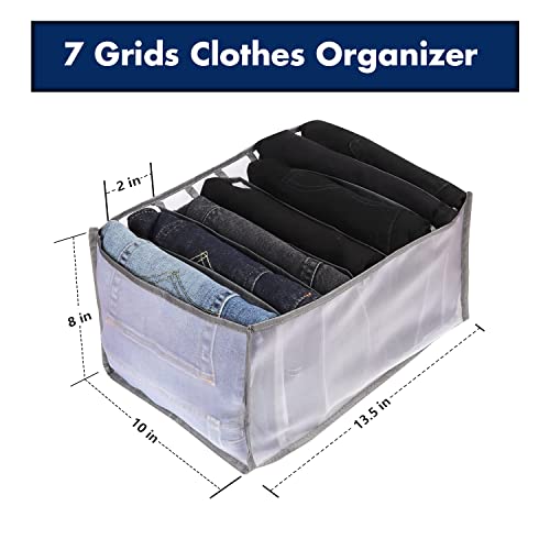 Ma Investments Wardrobe Clothes Organizer with 7 Grids | 2 Pack Washable Mesh Drawer Organizers for Clothing Neat and Tidy Folded Jeans, Leggings, Shirts More, Black