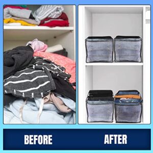 Ma Investments Wardrobe Clothes Organizer with 7 Grids | 2 Pack Washable Mesh Drawer Organizers for Clothing Neat and Tidy Folded Jeans, Leggings, Shirts More, Black