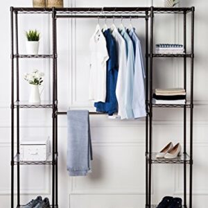 Amazon Basics Expandable Metal Hanging Storage Organizer Rack Wardrobe with Shelves, Bronze & Amazon Basics Collapsible Fabric Storage Cubes Organizer with Handles, Black - Pack of 6