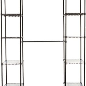 Amazon Basics Expandable Metal Hanging Storage Organizer Rack Wardrobe with Shelves, Bronze & Amazon Basics Collapsible Fabric Storage Cubes Organizer with Handles, Black - Pack of 6