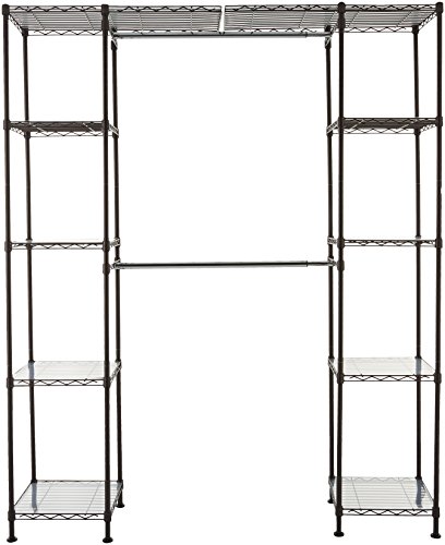 Amazon Basics Expandable Metal Hanging Storage Organizer Rack Wardrobe with Shelves, Bronze & Amazon Basics Collapsible Fabric Storage Cubes Organizer with Handles, Black - Pack of 6