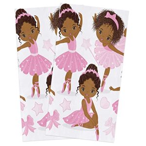 colorsum washcloths dish hand towels setdancing ballet girl with pink skirt cute black girl bow tie cleaning rags tea towel kitchen bathroom tools gifts 2 pcs washcloths dish hand towels set