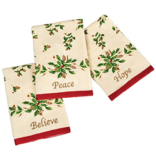 Collections Etc Inspirational Holly Leaves Fingertip Ivory Towels - Set of 3