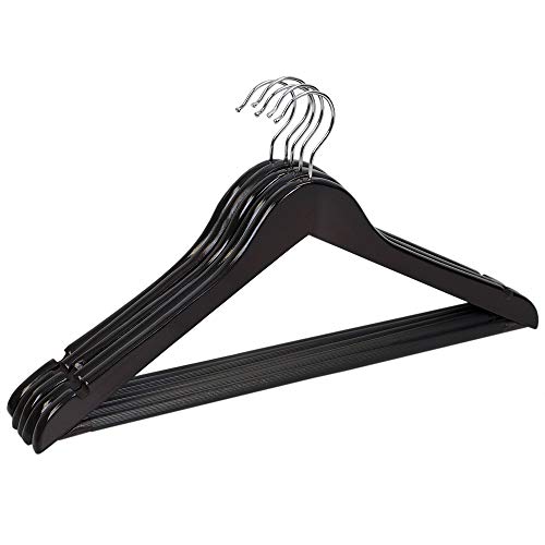 Sunbeam Sturdy 5-Pack Wooden Non-Slip Suit Hangers with Pant Bar