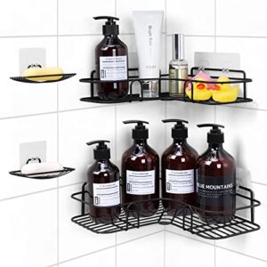 corner shower caddy bathroom organizer basket shelves with 2 soap holders, adhesive corner shower shelf for inside shower, rustproof stainless steel storage rack for bathroom & kitchen (2 pack)