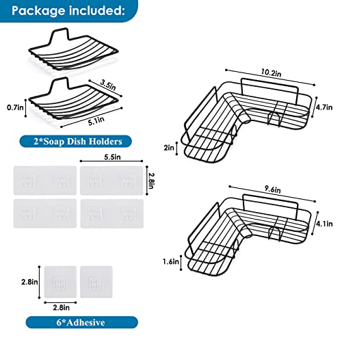 Corner Shower Caddy Bathroom Organizer Basket Shelves with 2 Soap Holders, Adhesive Corner Shower Shelf for Inside Shower, Rustproof Stainless Steel Storage Rack for Bathroom & Kitchen (2 Pack)