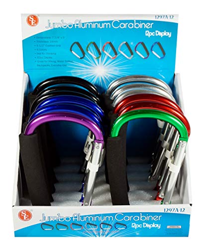 SE Assorted Color Jumbo Aluminum Carabiners (12 PC.) - 1297A-12