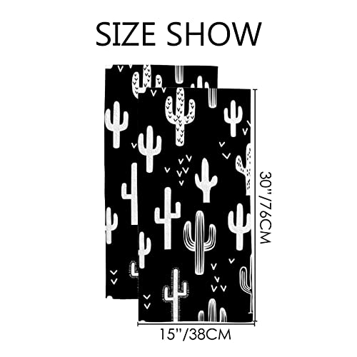 XOLLAR Bath Hand Towel for Bathroom Black White Cactus 2 Pieces Decorative Fingertip Towels Soft Absorbent Kitchen Dish Face Drying Cloth 30 x 15 inch Quick Dry