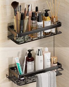 spndob shower caddy, adhesive shower shelves with hooks no drilling rustproof & waterproof wall mounted bathroom shower organizer,black.[2 pack]