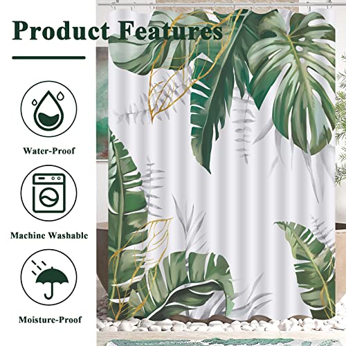 ZYLLGLOW Green Turtleback Leaf Shower Curtain Set Boho Plant Shower Curtain Set with Rugs, Abstract Bathroom Decor Accessories Bathroom Set with Shower Curtain and Rugs Leaves Curtain Set