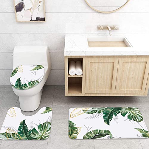 ZYLLGLOW Green Turtleback Leaf Shower Curtain Set Boho Plant Shower Curtain Set with Rugs, Abstract Bathroom Decor Accessories Bathroom Set with Shower Curtain and Rugs Leaves Curtain Set