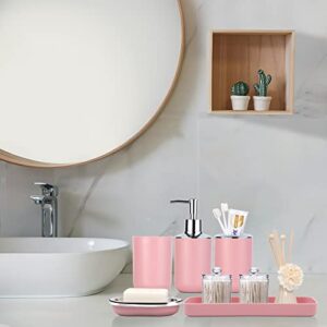 HOMEACC Pink Bathroom Accessories Set with Trash Can,Toothbrush Holder,Toothbrush Cup,Soap Dispenser,Soap Dish,Toilet Brush Holder,Tray and Qtip Holders, Plastic Bathroom Set for Home and Bathroom