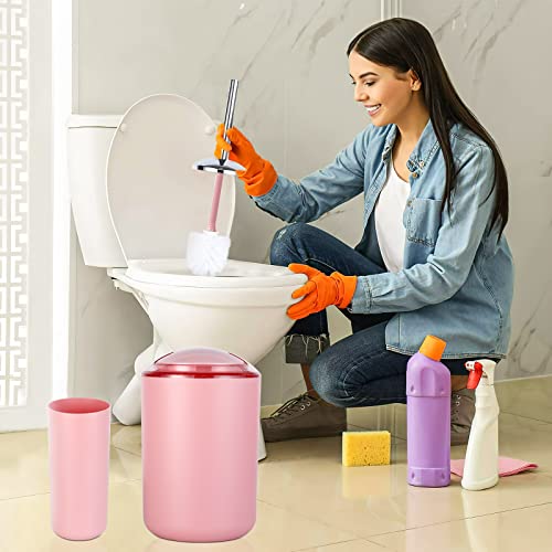 HOMEACC Pink Bathroom Accessories Set with Trash Can,Toothbrush Holder,Toothbrush Cup,Soap Dispenser,Soap Dish,Toilet Brush Holder,Tray and Qtip Holders, Plastic Bathroom Set for Home and Bathroom