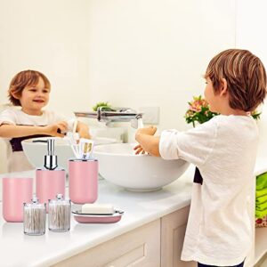 HOMEACC Pink Bathroom Accessories Set with Trash Can,Toothbrush Holder,Toothbrush Cup,Soap Dispenser,Soap Dish,Toilet Brush Holder,Tray and Qtip Holders, Plastic Bathroom Set for Home and Bathroom