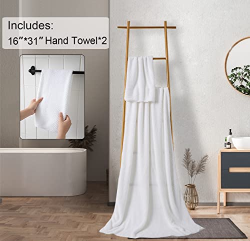 Hand Towels Set 16x31 Inches,Super Soft Microfibers Bathroom Towel Set 2 Pack,Quick Dry Thick and Highly Absorbent Luxury Towel Hotel Spa Gym Hand Towel Collection for Bathroom,White