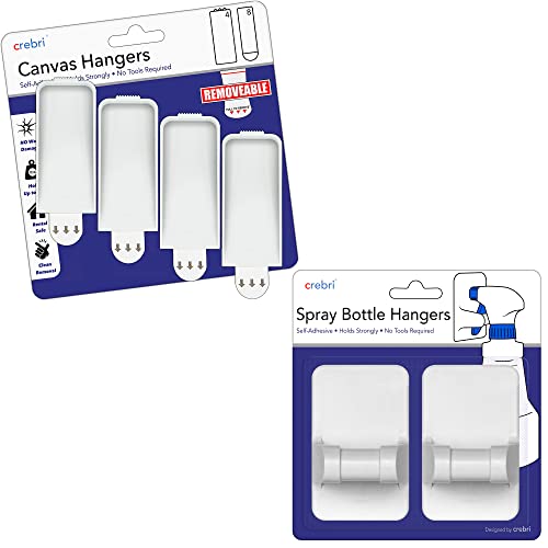 Canvas Hangers for Walls and Wall Mount Spray Bottle Holder Bundle (4 Canvas Hangers, 2 Spray Bottle Hangers))