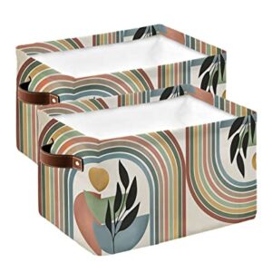 Storage Bins Cubes Waterproof Cloth Storage Basket, Abstract Boho Foldable Storage Bags for Shelf Closet Clothes Storage Organizers with Handles Nordic Rainbow Abstract Floral Geometry 2PCS