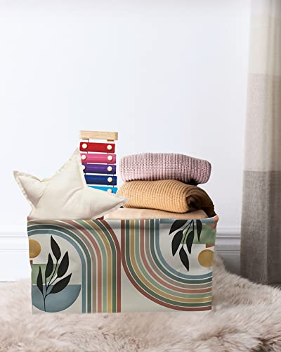 Storage Bins Cubes Waterproof Cloth Storage Basket, Abstract Boho Foldable Storage Bags for Shelf Closet Clothes Storage Organizers with Handles Nordic Rainbow Abstract Floral Geometry 2PCS