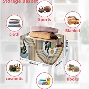 Storage Bins Cubes Waterproof Cloth Storage Basket, Abstract Boho Foldable Storage Bags for Shelf Closet Clothes Storage Organizers with Handles Nordic Rainbow Abstract Floral Geometry 2PCS