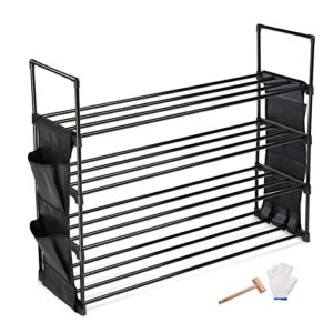 ampersand shops multipurpose home organizer 4-tier 20-pair capacity space saver metal shoe rack (black)