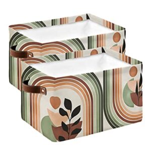 Storage Bins Cubes Waterproof Cloth Storage Basket, Modern Boho Foldable Storage Bags for Shelf Closet Clothes Storage Organizers with Handles Abstract Floral Nordic Rainbow 2PCS