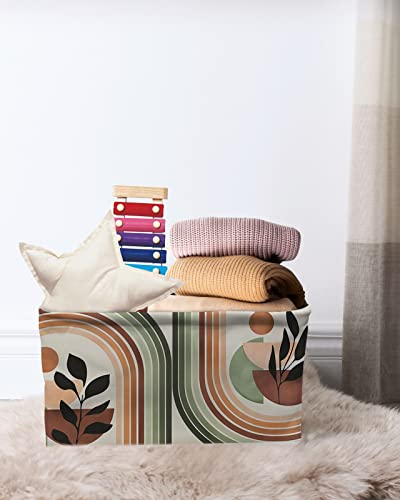 Storage Bins Cubes Waterproof Cloth Storage Basket, Modern Boho Foldable Storage Bags for Shelf Closet Clothes Storage Organizers with Handles Abstract Floral Nordic Rainbow 2PCS