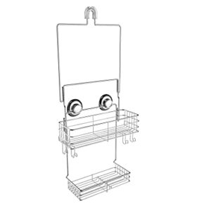 Gecko-Loc 🦎 NEW LONG WIDE Adjustable Length Over the Showerhead Hanging Shower Caddy Organizer - Silver