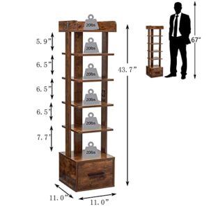 usikey Vertical Shoe Rack, 4 Tiers Vertical Shoe Rack + 6 Tiers Vertical Shoe Rack Wooden Shoe Tower with Bottom Drawers, Rustic Brown