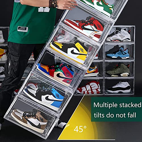 Yimeka Shoe Box, Shoe Organizer Display Case, 3-Pack, Clear Plastic Stackable Front Shoe Container with Clear Door, Shoe Cabinet Closet, Magnetic Side Opening Sneaker Storage (14.6"x8.3 "x10.2")