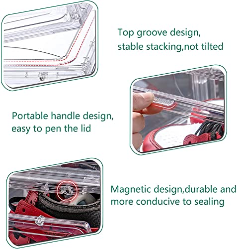 Yimeka Shoe Box, Shoe Organizer Display Case, 3-Pack, Clear Plastic Stackable Front Shoe Container with Clear Door, Shoe Cabinet Closet, Magnetic Side Opening Sneaker Storage (14.6"x8.3 "x10.2")