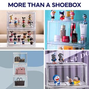 Yimeka Shoe Box, Shoe Organizer Display Case, 3-Pack, Clear Plastic Stackable Front Shoe Container with Clear Door, Shoe Cabinet Closet, Magnetic Side Opening Sneaker Storage (14.6"x8.3 "x10.2")