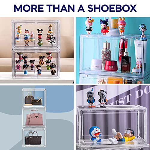 Yimeka Shoe Box, Shoe Organizer Display Case, 3-Pack, Clear Plastic Stackable Front Shoe Container with Clear Door, Shoe Cabinet Closet, Magnetic Side Opening Sneaker Storage (14.6"x8.3 "x10.2")