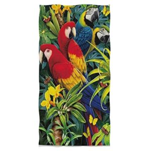 tropical parrot macaw butterfly wildlife jungle hand towels soft absorbent spring summer bath towel multipurpose bathroom towel for hand,face,gym,sports and spa home decor, 16x30 in